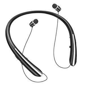 retractable bluetooth headphones neckband, wireless headsets stereo earbuds earphone noise canceling with mic compatible with iphone,samsung,android,ipad,pc