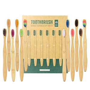 y-kelin 12 pcs soft bristles bamboo toothbrush, eco friendly color bristle wood tooth brushes