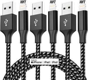 iphone charger [apple mfi certified] 3pack 10ft long lightning cable fast charging high speed data sync usb cable compatible iphone 13/12/11 pro max/xs max/xr/xs/x/8/7/plus/6s (blacl)