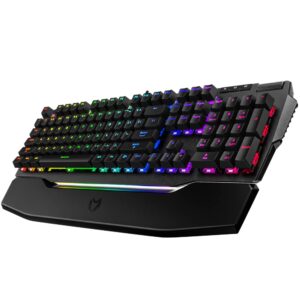 wizmax keyboard zk1 professional wired mechanical gaming keyboard, kailh box linear switches, rgb, detachable magnetic palm rest, multimedia keys, volume control wheel, aluminum top (104 keys, black)