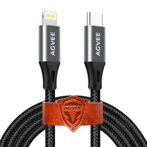 agvee 3 pack 1.5ft usb-c to lightning charging cable, braided usb type-c to 8 pin lightning charger cord i-phone wire for iphone 14 13 12 11 xs x 8 7 6, case friendly, dark gray