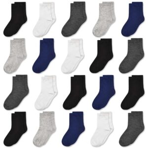 kids crew socks, mid cut socks for toddler kids boys girls(4-7 years), 20 pairs athletic mid calf socks multipack