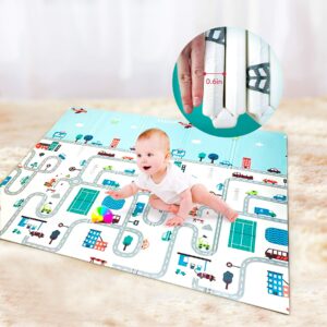 foldable baby play mat 0.6 inch thick waterproof baby crawling mats 79” x 71” extra large play mats for babies reversible multifunctional mats (0.6inch car)