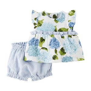 mud pie baby girls pinafore set, blue hydrangea, 6-9 months us