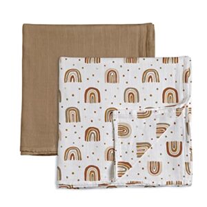 bamboo muslin baby swaddle blankets, ultra soft organic cotton receiving blankets wrap for boys & girls - large 47 x 47 inches, cute prints&solid color newborn swaddle blankets, 2 pack