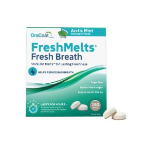 oracoat freshmelts fresh breath stick-on melts for lasting freshness, 160 count breath freshener for bad breath, non-acidic & sugar-free, arctic mint