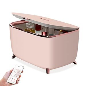 lvara smart mini skincare fridge, 9 liter portable for beauty, makeup, cosmetic refrigerator with ‘smart life’ app for bedroom desktop, gift for women, pink