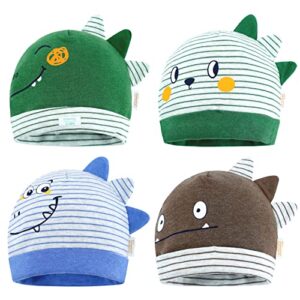 dokma organic cotton toddler hat set 4 with cute dinosaur design for baby boy, baby girl 0-6 months