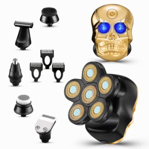 electric shaver for men rechargeable bald head shavers waterproof mens electric shaver rotary electric razor cordless shavers for men wet & dry grooming shaving facial shaver for men (gold)