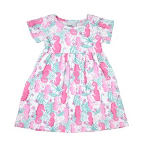 flap happy baby girls' laya dress | children's short sleeve sun dress | upf 50+ highest certified uv sun protection, magic seahorse, 8