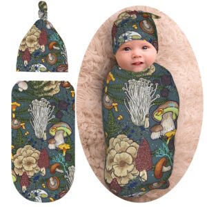 mushroom baby stuff newborn swaddle blanket cute baby swaddle blankets soft stretchy sleep sack with beanie hat gifts for boy girl