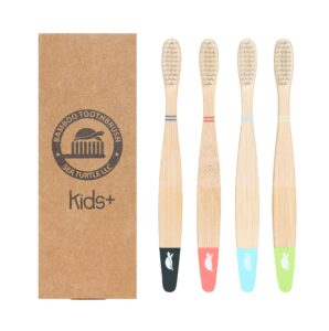 sea turtle plant-based bristles, bamboo toothbrushes, soft natural toothbrush for kids (4 pack)