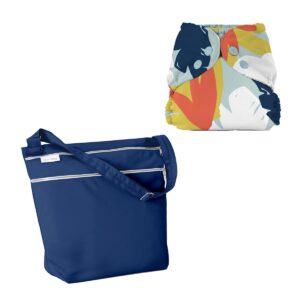 esembly waterproof cloth diaper outer cover (monstera, size 2) and day bag (ink), reusable and washable stylish baby essentials set