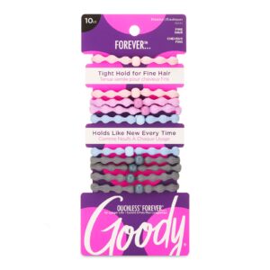 goody ouchless forever elastics, hair accessories for men, women, boys and girls to style with ease & keep your hair secured, pain free for fine to medium hair types, assorted, 10 count