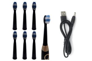 replacement charging cable and toothbrush heads for fairywill fw507/fw508/fw917/fw909/fw949/fw958/fw507b/fw908/fw610/fw659/fw719/fw910//kipozi/dnsly/sboly sonic electric toothbrush