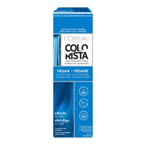 l’oréal paris colorista metallic semi permanent hair color for bleached or blonde hair, color depositing hair mask formula, metallic blue