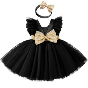 klfflgid baby girl sequins bowknot dress toddler flower girl wedding party dress for toddler girls infant tutu dresses size 60 (black)