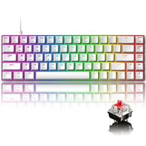 lexonelec mechanical gaming keyboard 18 chroma rgb backlit 60% percent keyboard with type c red switches 68 keys anti-ghosting wired gaming keyboard for pc/mac gamer,typist,tactile-white