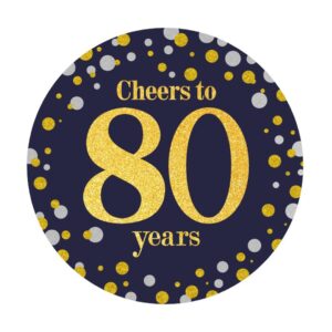 black and gold cheers to 80 years sticker labels - 80th birthday party favor stickers - 2 in - 50 count