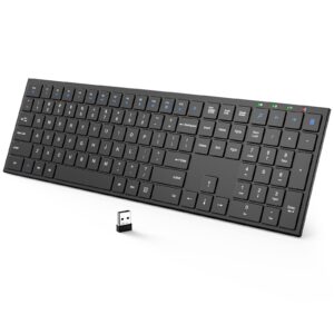 trueque wireless keyboard, full size ultra slim keyboard with silent keys, number pad, 2.4 ghz wireless ergonomic usb computer keyboard for laptop, windows, pc, desktop, mac, black