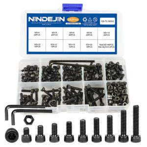 nindejin m3 small metric screws with nuts, m3 small hex socket head cap screw, carbon steel screw bolts and nuts assortment kit with wrench key, replacement machine fastener screws and bolts nuts