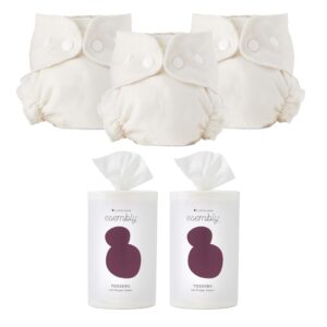 esembly cloth diaper inner (size 2, 3 pack) and tossers (2 pack) - reusable and absorbent inner with fragrance-free and chlorine-free disposable liner