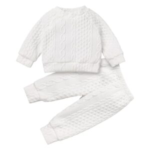 fall outfits for toddler girls boys knitted baby girl sweater top pants long sleeve autumn winter crewneck sweatshirt knit clothes pullover for kids warm birthday christmas outfit white 0-3 months