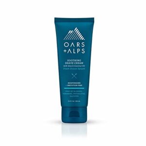 oars + alps soothing men's shaving cream, dermatologist tested and infused with aloe and coconut oil, fresh ocean splash scent, tsa friendly, 3.4 oz, 1 pack