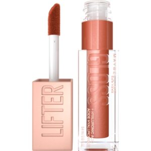 maybelline lifter gloss, hydrating lip gloss with hyaluronic acid, high shine for plumper looking lips, copper, terracotta neutral, 0.18 ounce