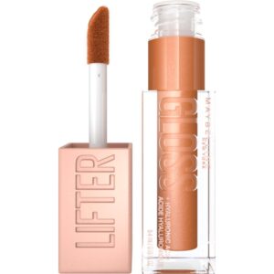 maybelline lifter gloss, hydrating lip gloss with hyaluronic acid, high shine for plumper looking lips, gold, warm neutral, 0.18 ounce