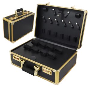 kinglioncase barber case clipper bag gold, hair kit tool box aluminum organizer with portable handle and secure numlock for scissors, clippers, barber supplies 15.7" x 12" x 6.1"