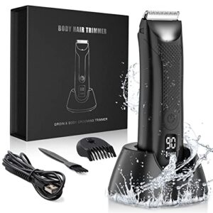 ateson men's body hair trimmer, electric pubic & groin hair trimmer with led light, waterproof, black