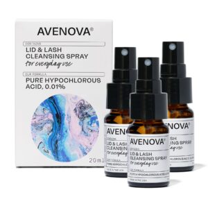 avenova eyelid and eyelash cleanser spray 3 pack – gentle everyday hypochlorous acid lid and lash cleansing spray for clearer and healthier eyes, 60ml (2.04oz)