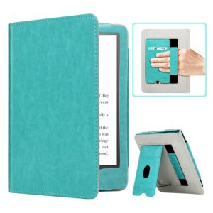 rsaquar case for 6.8" kindle paperwhite (11th generation-2021) and kindle paperwhite signature edition, slim pu leather cover with auto sleep wake, hand strap, card slot and foldable stand, sky blue