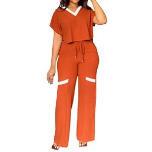 spring and summer solid color short sleeve top flare pants suit