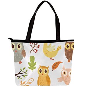 women's large size canvas shoulder bag hobo crossbody handbag casual tote, cartoon owl hen