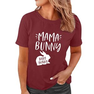 womens casual short sleeve top easter printed crew neck t shirt wine