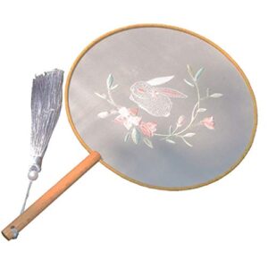 razzum decorative folding fans handheld fans chinese style classical embroidery silk round palace fan female long handle ancient dance fan for wall decoration gift hand fan fan