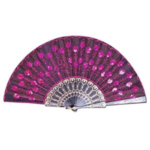 phonme decorative folding fans peacock pattern folding hand held fan embroidered sequin party wedding prom chinese spain hand fan folding elegant hand fans vintage style (size : navy)