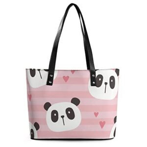 womens handbag panda patterns leather tote bag top handle satchel bags for lady