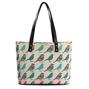 womens handbag birds pattern leather tote bag top handle satchel bags for lady