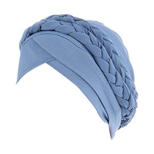 cover pre-tied braid turban hat headwear cap ethnic wrap head bohemian hair baseball caps womens trucker hat beach blue