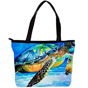 purses for women, tote bag, handbags for women, the tote bag, colorful turtle blue pattern