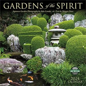 gardens of the spirit 2024 wall calendar: japanese garden photography | 12" x 24" open | amber lotus publishing