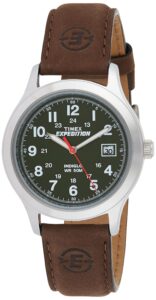 timex men's t40051 expedition metal field brown/olive leather strap watch