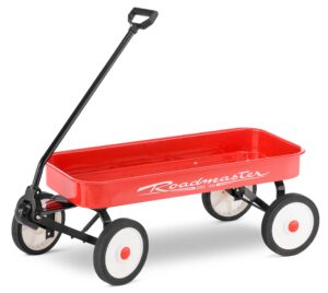 roadmaster kids and toddler classic 34-inch steel pull wagon, 8-inch wheels, red/black