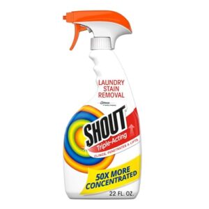 shout active enzyme laundry stain remover spray, triple-acting formula clings, penetrates, and lifts 100+ types of everyday stains - prewash spray 22oz