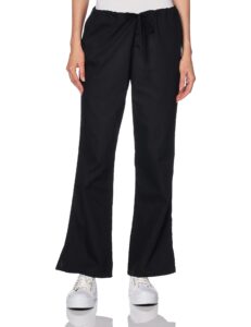 cherokee women's flare leg drawstring scrub pant, black, large petite