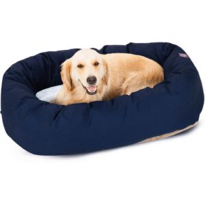 majestic pet 40 inch poly-cotton sherpa calming dog bed washable – cozy soft round dog bed with spine for head support - fluffy donut dog bed 40x29x9 (inch) – round pet bed large - navy blue