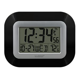 la crosse technology wt-8005u-b-int atomic digital wall clock with indoor temperature, black,